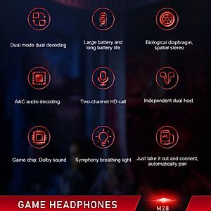 ciciglow 5.1 Bluetooth Gaming Headset,M28 TWS in-Ear Headset,Stereo Independent Dual-Host Headset,Charging Compartment Mirror Screen Design(Black)