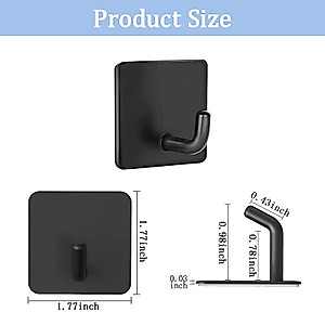 FuriTou 6 Pack Adhesive Hooks for Hanging Towel Hooks for Wall Heavy Duty Door Robe Hooks for Bathrooms Black