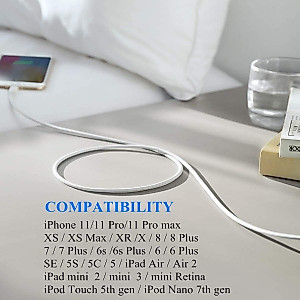 sharllen iPhone Charger Cable Lightning Cable 5 Pack[3/3/6/6/10FT] Fast Charging Cords Syncing Extra Long USB iPhone Charging Cable Compatible iPhone 11/ XS/Max/XR/X/8/8P/7/7P/6/iPad/iPod White