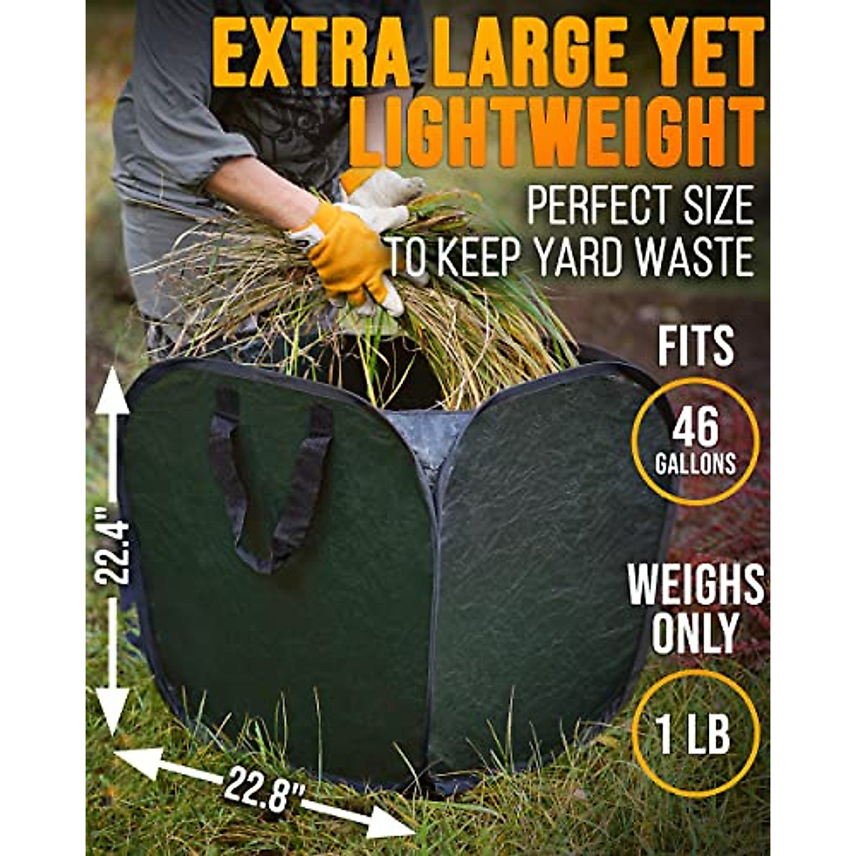 Foxelli Collapsible Trash Can - 46 Gallon Pop Up Trash Can for Camping, Yard, Garden, Lawn & Leaf Waste Bag, Foldable Camping Recycle Bin