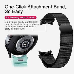 One Click No Gap Metal Band for Samsung Galaxy Watch 6 band 40mm 44mm Women Men,Galaxy Watch 6 Classic Band 47/43mm, Stainless Steel Magnetic strap for Galaxy Watch 5 4 band/5Pro/Watch 4 Classic (black)