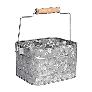 Quaintera Designs Hand Crafted Carry Caddy for Storage - Galvanized Iron Multipurpose Storage Bin Organizer with 4 Compartments - Ideal for Kitchen, gardening tools, BBQs. (8x7x6, Antique Natural)