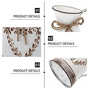 GANAZONO French Pitcher Vase Metal Heart Leaf Flower Pitcher Flower Arrangement Pot Decorative Water Jug for Home Office Garden (White) Size L