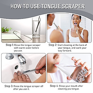 HLFLYG 4 Pack Tongue Scraper, Hygienic Seal-Pack, Professional Eliminate Bad Breath, Stainless Steel Tongue Scrapers, Effectively Improve Oral And Gut Health -silver