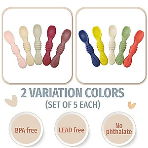 Jocate Silicone Baby Spoons First Stage Set - 4.5 Inch Self Feeding Spoons for Babies and Toddlers - Food Safe BPA Free Silicone - Dishwasher and Microwave Safe - Set of 5 (The Pastels)