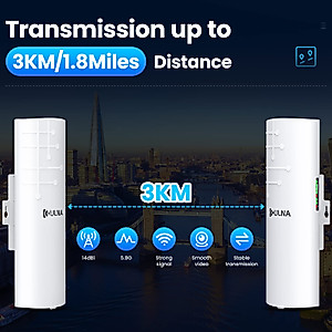 Point to Point Wireless Bridge Outdoor, ULNA 5.8G Long Range Wireless Bridge Kit CPE with 14DBi High Gain Antenna, Extend WiFi Network/Video Surveillance, Ideal for Barn Shop Garage