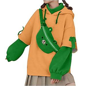 Mimacoo Cute Bear Hoodie for Womens Long Sleeve Sweatshirts Patchwork Color Shirts with Cute Personality Bag, 2-khaki, 5X-Large