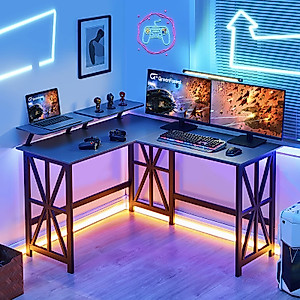 GreenForest L Shaped Desk with 2 Monitor Stand, 50.4 inch Reversible Corner Computer Desk for Home Office Study Gaming Workstation Crafting Table for Small Spaces Saving, Easy Assembly, Grey
