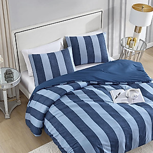Juicy Couture Denim Stripe Twin/Twin XL Duvet Cover Set - 2-Piece Machine Washable Reversible Blue Bedding Duvet Cover and Sham Set