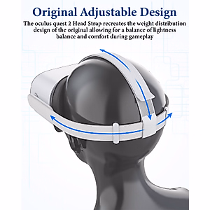Head Strap for Oculus Quest 2 Headset, Original Replacement Head Strap Compatible with Meta Quest 2 Headstrap with 4 Pcs Controller Thumb Grip Caps，for Oculus Quest 2 HeadStrap，Original Head Strap