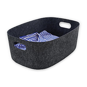 Welaxy Large Storage Basket Felt Open Desk Organize bin Shelf Box with handles lightweight carry for Magazines Books Junk Kids Toys Pet Clothes Laundry (Charcoal)