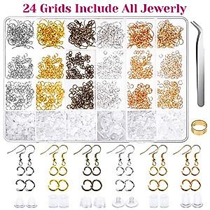 Earring Hooks, Anezus 1900Pcs Earring Making Supplies Kit with Jewelry Hooks, Fish Hook Earrings, Earring Backs, Jump Rings for Jewelry Making and Earring Repair,Gifts for Women