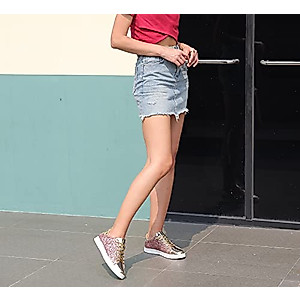 LUCKY STEP Glitter Sneakers Lace up | Fashion Sneakers | Sparkly Shoes for Women (10 B(M) US, Gold)