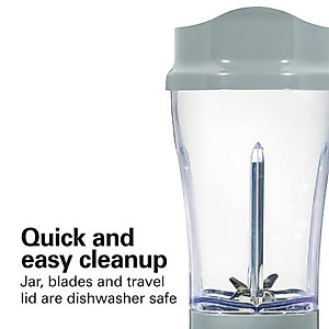 Deahun Hamilton Beach Single Serve Personal Smoothie Blender with 14 oz. Travel Cup and Lid, Grey, Model 51128