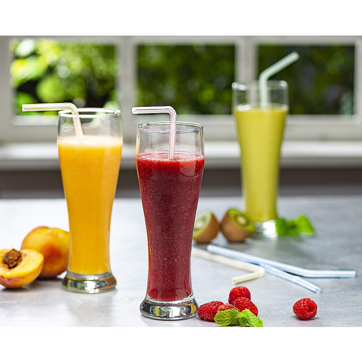 [400 Pack] Flexible Disposable Plastic Drinking Straws - 7.75" High - Assorted Colors Striped…