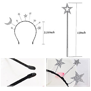 Tawecrew Glitter Star Moon Headband, Star Wand,Party Hair Hoop for Women Girls