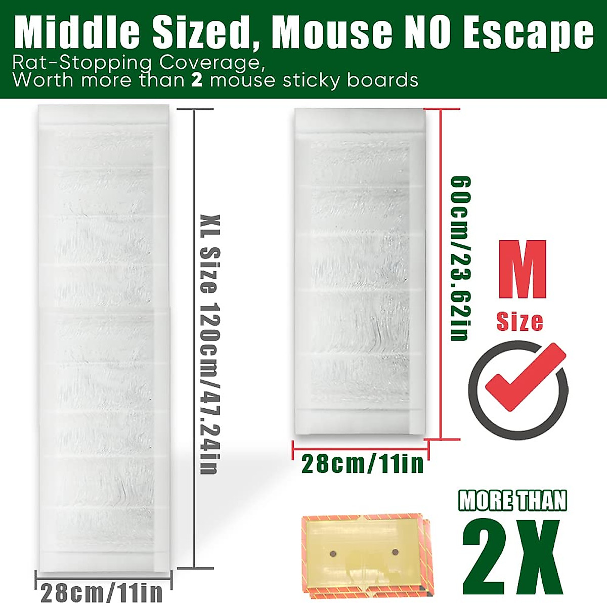 SEEKBIT 6 Pack Rat Sticky Traps Middle Size, Clear Mouse Glue Trap Sticky Trap for Mice and Rats, Enhanced Stickiness Trapping Pads Snakes Spiders Roaches for House Rodent Pest Control - 23.62x11