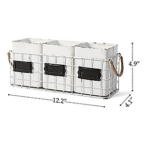 NIKKY HOME Farmhouse 3 Compartment Flatware Cutlery Caddy Countertop Silverware Holder for Spoons, Knives, Forks - White