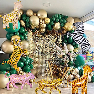 6 Pieces Giant Jungle Safari Animals Balloons,Large Zebra Giraffe Leopard Cheetah Tiger Foil Balloons For Wild One Safari Zoo Jungle Theme Party Baby Shower Birthday Party Decoration