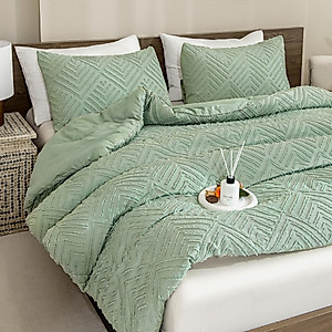 Andency Full Comforter Sets Sage Green, Boho Lightweight and Fluffy Bedding Set for Full Bed, 3 Pieces Tufted Farmhouse Design for All Seasons (79x90Inches, 1 Comforter and 2 Pillow Shams)