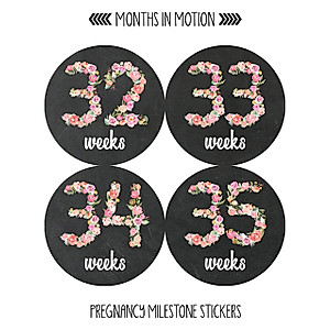 Months In Motion Pregnancy Weekly Belly Growth Stickers - Week to Week Pregnant Expecting Photo Prop - Maternity Keepsake - Baby Bump - Large Set of 36 Weekly Photo Sticker
