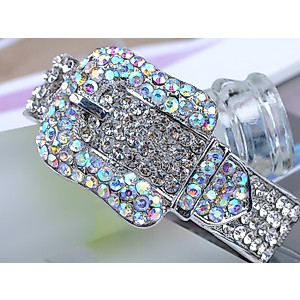 Alilang Silvery Tone Iridescent Clear Crystal Colored Rhinestones Belt Buckle Cuff Bracelet