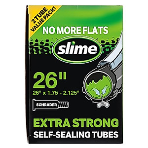 Slime 30074 Bike Inner Tubes with Slime Puncture Sealant, Extra Strong, Self Sealing, Prevent and Repair, Schrader Valve, 26"x1.75-2.125", Value 2-Pack