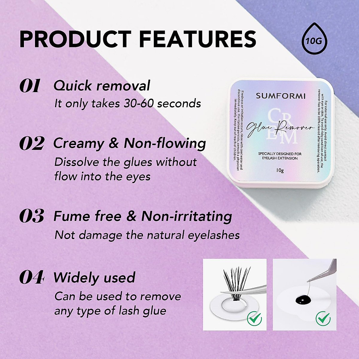 SUMFORMI Eyelash Extension Remover Cream Lash Remover 30-60s Fast and Safe Dissolve -10g Lash Glue Remover Cream Low Irritation Cream for Sensitive Skin Professional Use Only Eyelash Remover