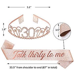 "Talk Thirty to me" Sash and Rhinestone Crown Set - 30th Birthday Party Gifts Birthday Sash for Women Birthday Party Supplies