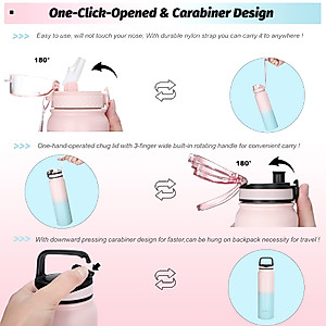 Stainless Steel Water Bottles 32 oz Insulated Water Bottle with Straw/Strap/Handle 3 Lids for Sip Chug Spout,Double Wall Vacuum Warm Cold Sweat/Leakproof for Sports Gym Camping School Adult Kid Gift