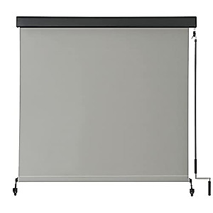 VICLLAX Premium Outdoor Roller Shade PVC Fabric Exterior Roller Shade Crank Operated with Aluminum Protective Valance for Porch Patio Pergola, 8 feet x 8 feet, Light Grey