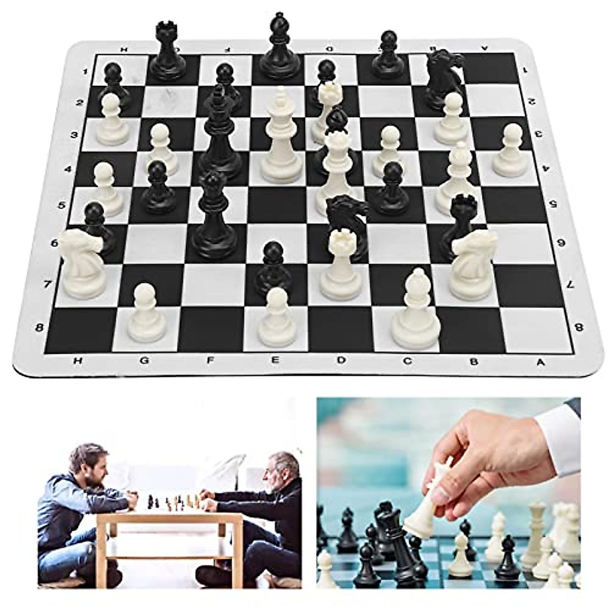 VBESTLIFE Tournament Chess Set Portable International Standard Chess Game Set with Roll Up Rubber Chessboard Chess, Leisure Sports