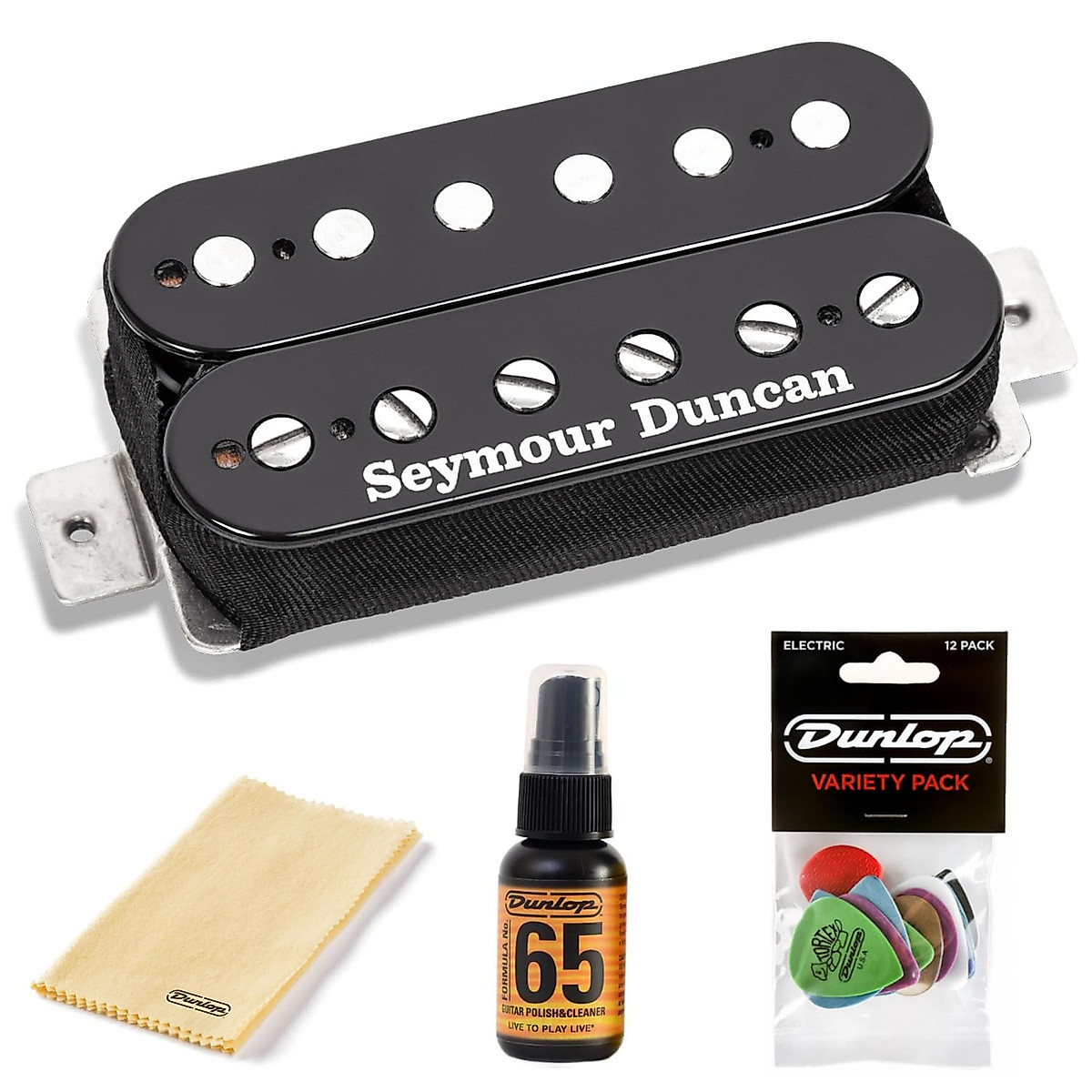 Seymour Duncan SH-4 JB Model Humbucker Pickup - Bundled with Dunlop Pick Pack, Platinum 65 Cleaner-Polish, and Polish Cloth (Zebra)
