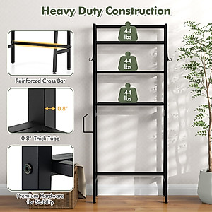 Giantex Over The Toilet Storage Shelf - 3-Tier Freestanding Above Toilet Rack with Adjustable Bottom Bar, Paper Holder, 2 Side Hooks, Metal Bathroom Organizer Shelf, Space Saving Toilet Shelf (Black)