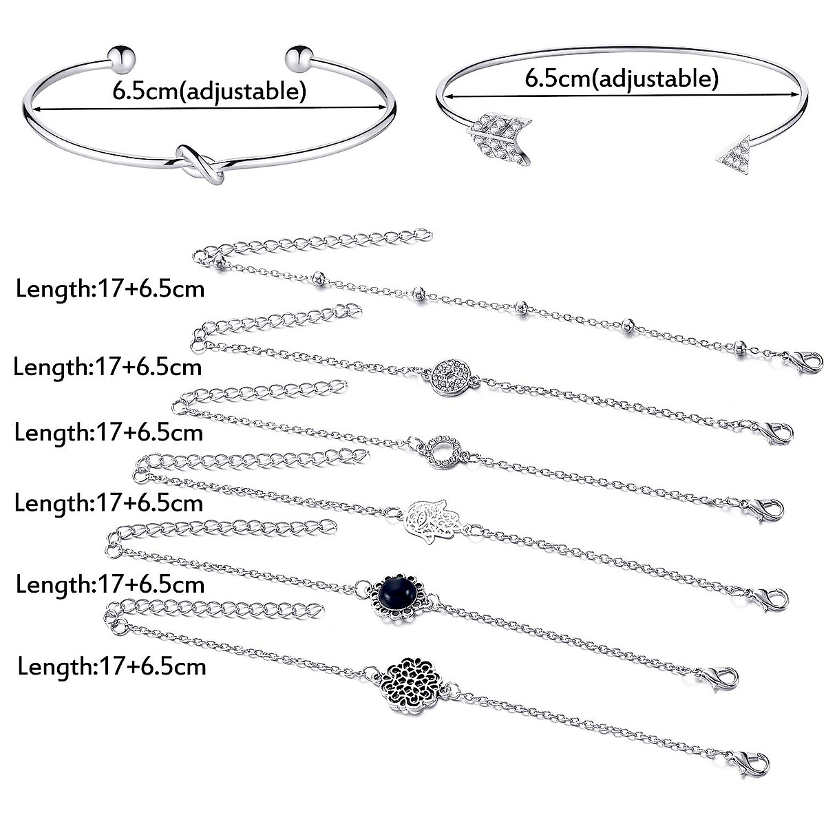 Hicarer 16 Piece Layered Bracelet Set Vintage Flower Hand Chain Beaded Bracelet Adjustable Charm Pendent Stack Bracelet