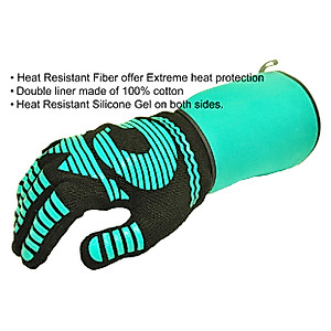 G & F 1685 1 Piece Heat Resistant BBQ Grilling Cooking Glove Mitt with Easy Slip on and off cuff, extra long and wide