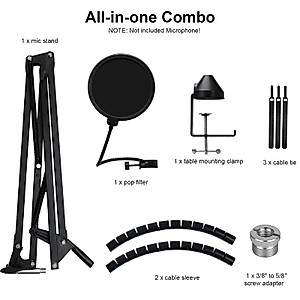 Quadcast Mic Boom Arm with Pop Filter - Advanced Microphone Arm Compatible with HyperX QuadCast Microphone, Professional Adjustable Scissor Microphone Stand by YOUSHARES