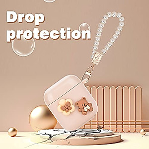 Mainrenka Cute Kawaii AirPods 2nd 1st Generation Case Aesthetic for Women and Girls with Pearl Chain Smooth Soft Protective Cover