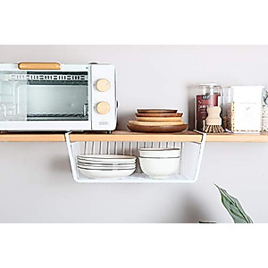 HOMOKUS Under Shelf Baskets for Storage, Carbon Steel Basket Under Cabinet Shelf, Welding Joints, Baking Finish, Easy to Install without Holes, 6 Pcs, White