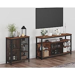 BON AUGURE Rustic Coffee Bar Cabinet with Tall Wood TV Stand, Wood Metal Set for Living Room and Bedroom(Rustic Oak)