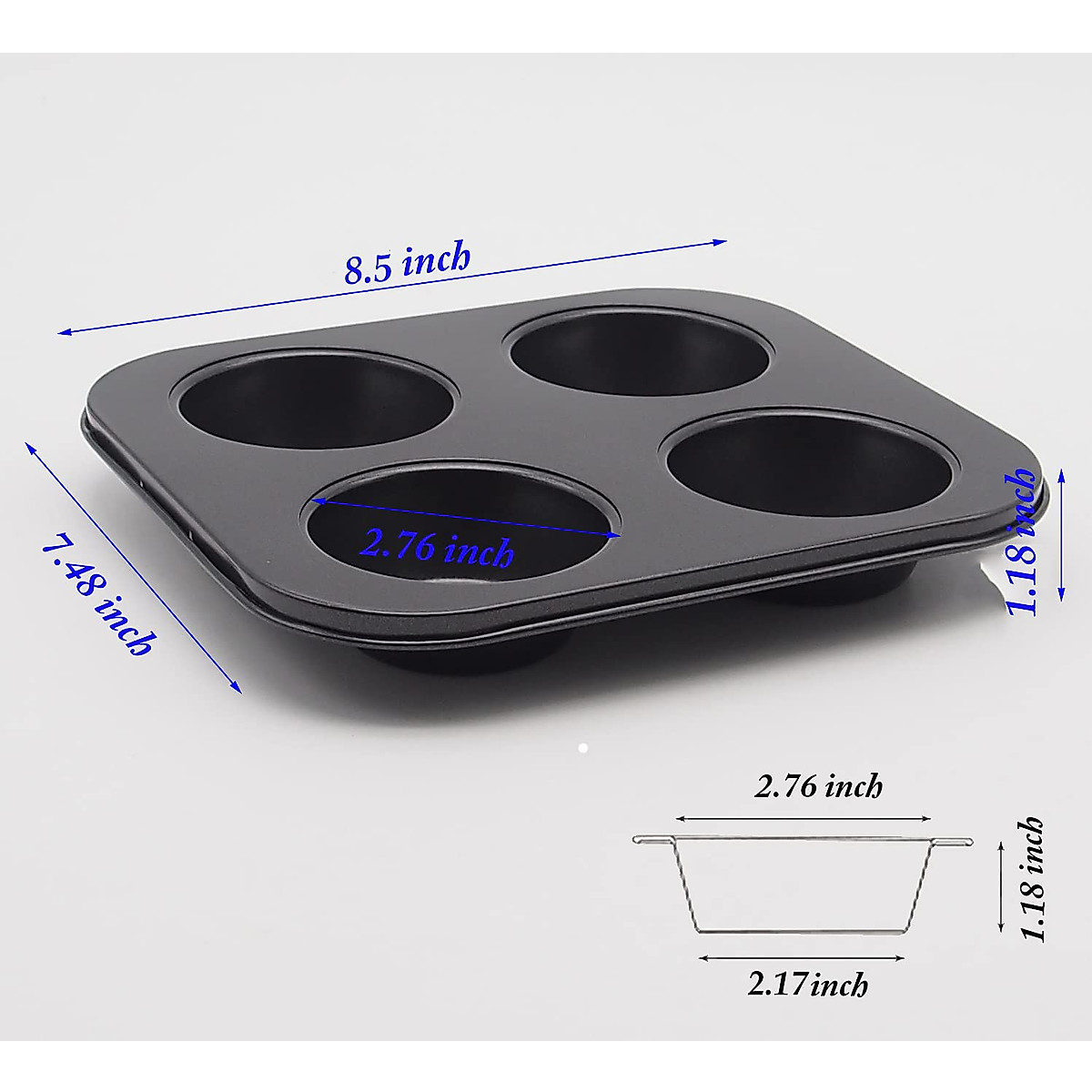 HYTK 4 Cup Muffin Pan 2 Pcs (8.5 X 7.48 Inch) Air Fryer Small Oven Cupcake Baking Pan Non Stick No Toxic Bakeware