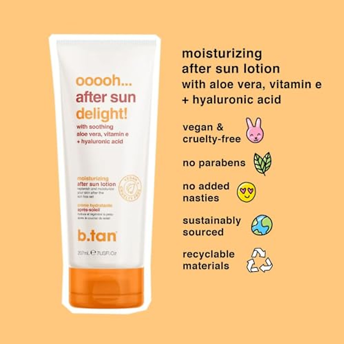 B.TAN After Sun Lotion | Ooooh Aftersun Delight - Aloe Vera & Hyaluronic Acid, Sun Burn Pure Skin Relief, Moisturizing, Soothing, Face & Body Cream, 7 Fl oz