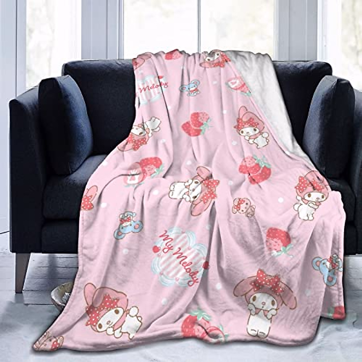 ORPJXIO Blanket Kuromi Anime My Melody Throw Flannel Blanket Bed Blanket for Couch Sofa Bedroom Home Decor 60"x50"