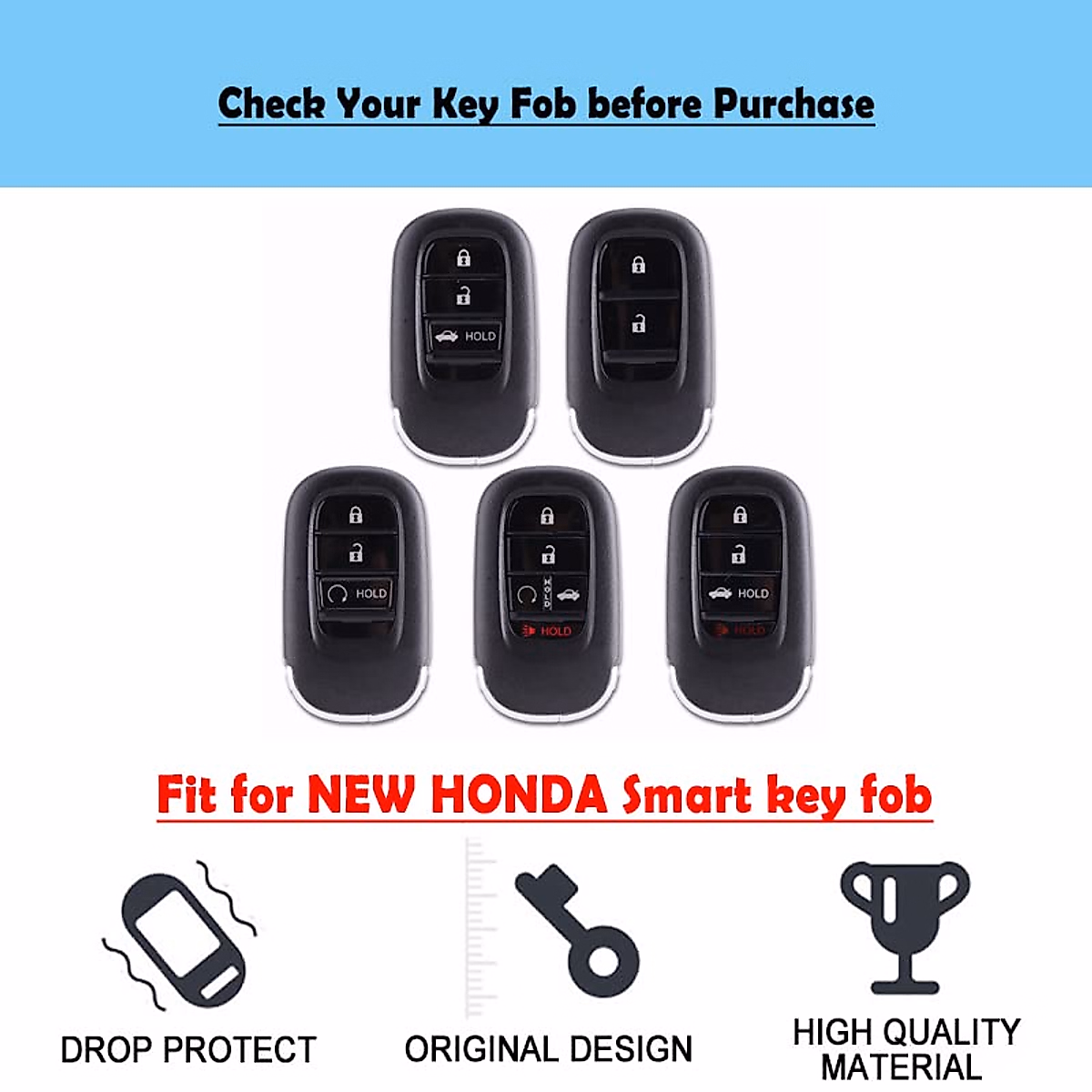 K LAKEY Honda Civic Key Fob Cover,Compatible with 2022 New Honda Civic Accord Sport SI EX EX-L Touring key Fob Silicone TPU Protective Case Holder Shell wih Keychain Blue