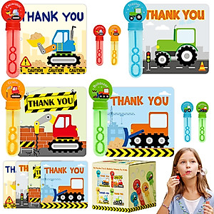 Construction Bubbles for Kids 16 Pack Wand Bubble with Thank You Cards Classroom Prizes Wedding Goodie Bag Stuffer Construction Birthday Party Supplies