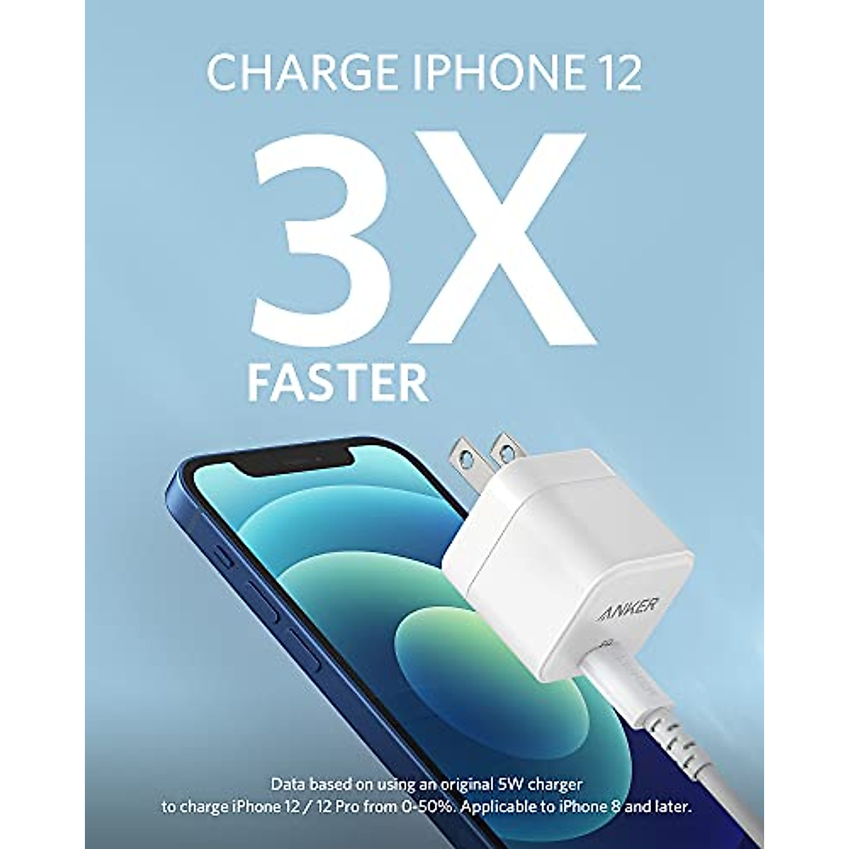 USB C Charger, Anker Fast Charger with Foldable Plug, PowerPort III 20W Cube Charger with USB C to Lightning Cable for iPhone 14/14 Plus/14 Pro/14 Pro Max/13, Galaxy, iPad/iPad Mini and More