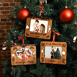2022 Christmas Wooden Photo Keepsake Ornament Ultrasound Picture Frame Sonogram Photo Frame for Newborn Baby, Parents and Grandparents Christmas Wooden Decor
