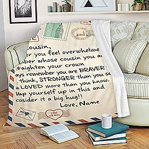 CUXWEOT Custom Blanket with Name Text Personalized to My Cousin Soft Fleece Throw Blanket for Gifts (50 X 60 inches)