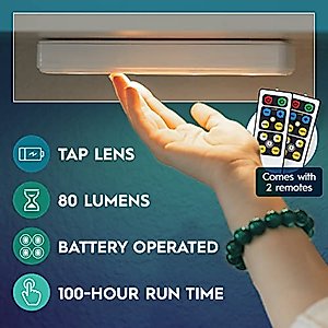 Brilliant Evolution Wireless LED Under Counter Lights 4 Pack with 2 Remote Controls, Under Counter Light Fixtures, Touch Light - Battery Operated Lights with Remote (4pk, 80 Lumens)