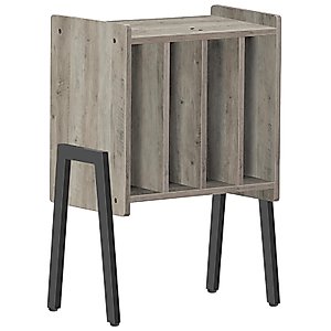 TUTOTAK Record Player Stand, Record Storage Table, End Table with Vinyl Holder Display Shelf, Side Table, Turntable Stand, Nightstand (Greige)